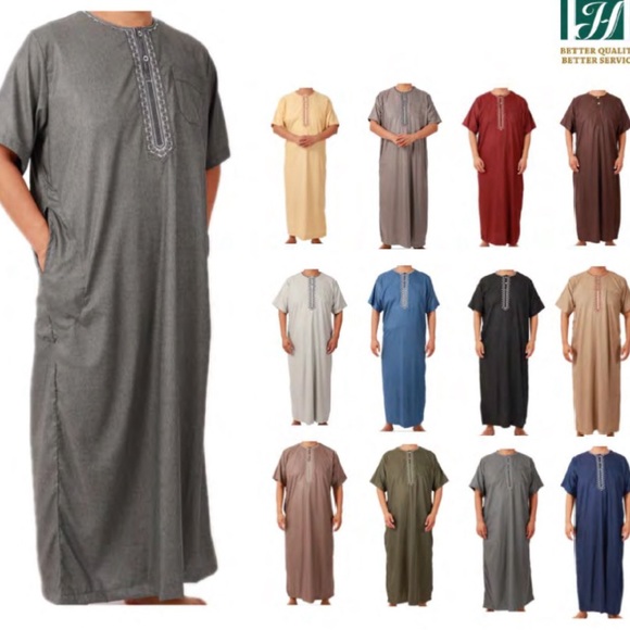 Kaftans | Islamic Clothing Moroccan Cotton Linen Short Sleeve Robe ...